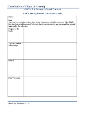NR439 RRL Form revised 2 26 16 - Chamberlain College of Nursing NR439 ...
