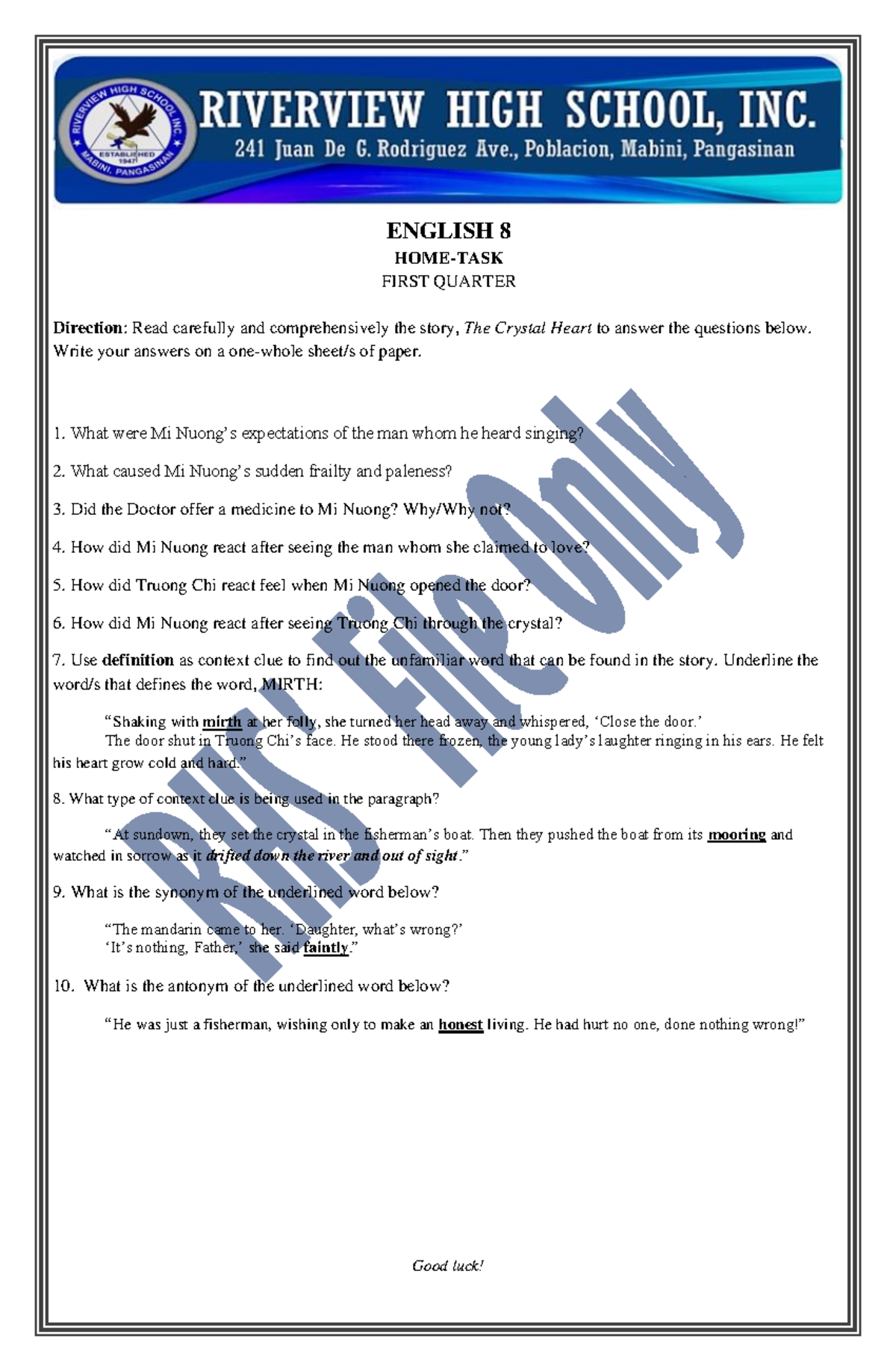 English 8 - HOME TASK - widen knowledge - ENGLISH 8 HOME-TASK FIRST ...