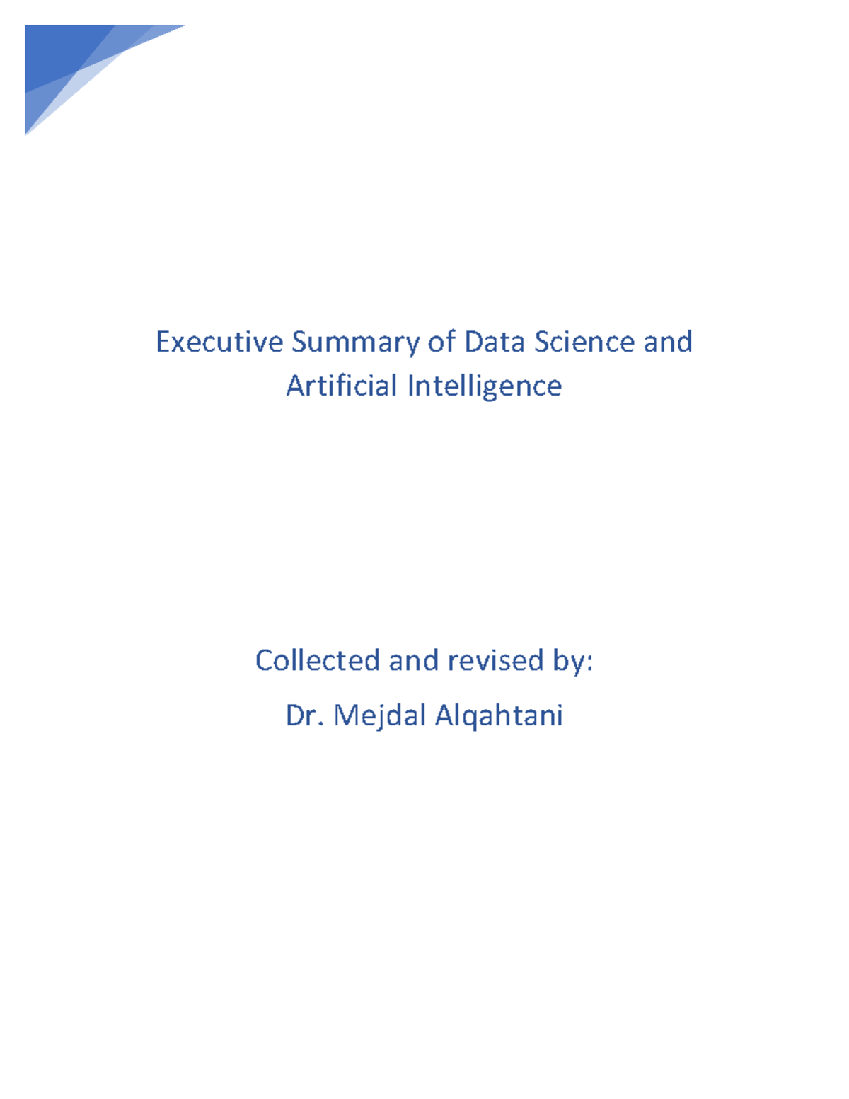 Summary of Data Science and Artificial Intelligence - Executive Summary ...