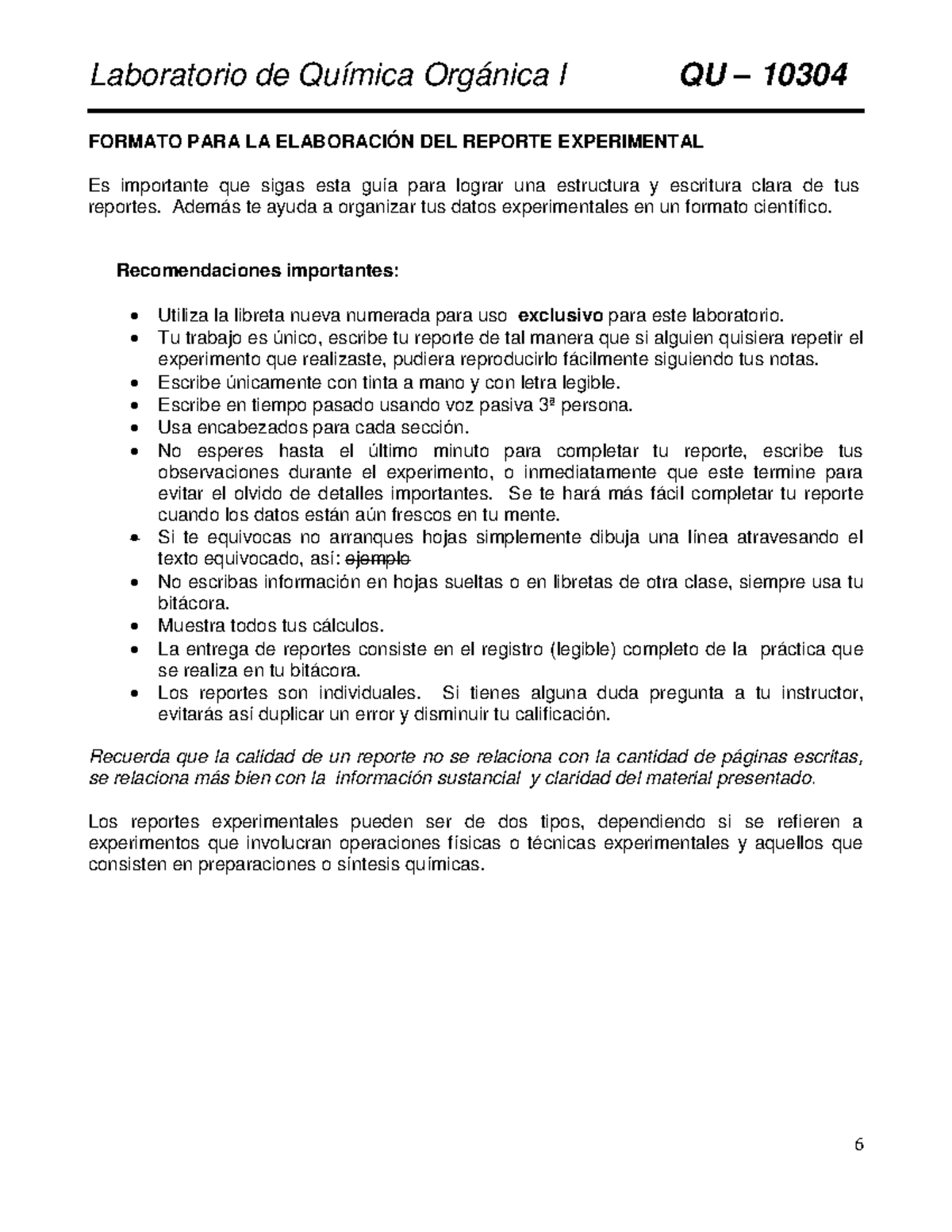 Lab Org I Consejos Para La Elaboracion Del Reporte Formato Para La