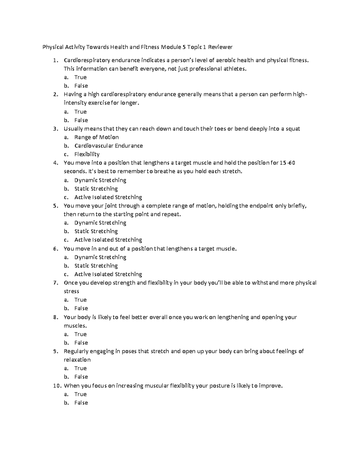 Physical Activity Towards Health and Fitness Module 5 Topic 1 Reviewer ...