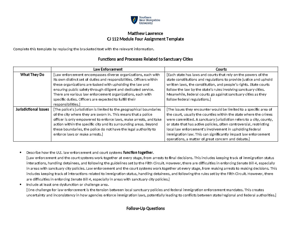 CJ 112 Module Four Assignment Template - Matthew Lawrence CJ 112 Module ...