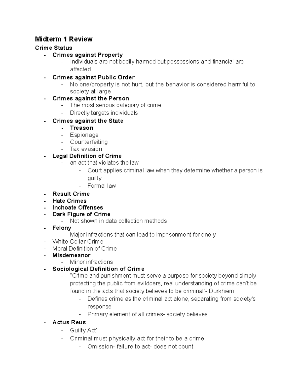 Student 2 - UDel prof Aaon F - Midterm 1 Review Crime Status - Crimes ...