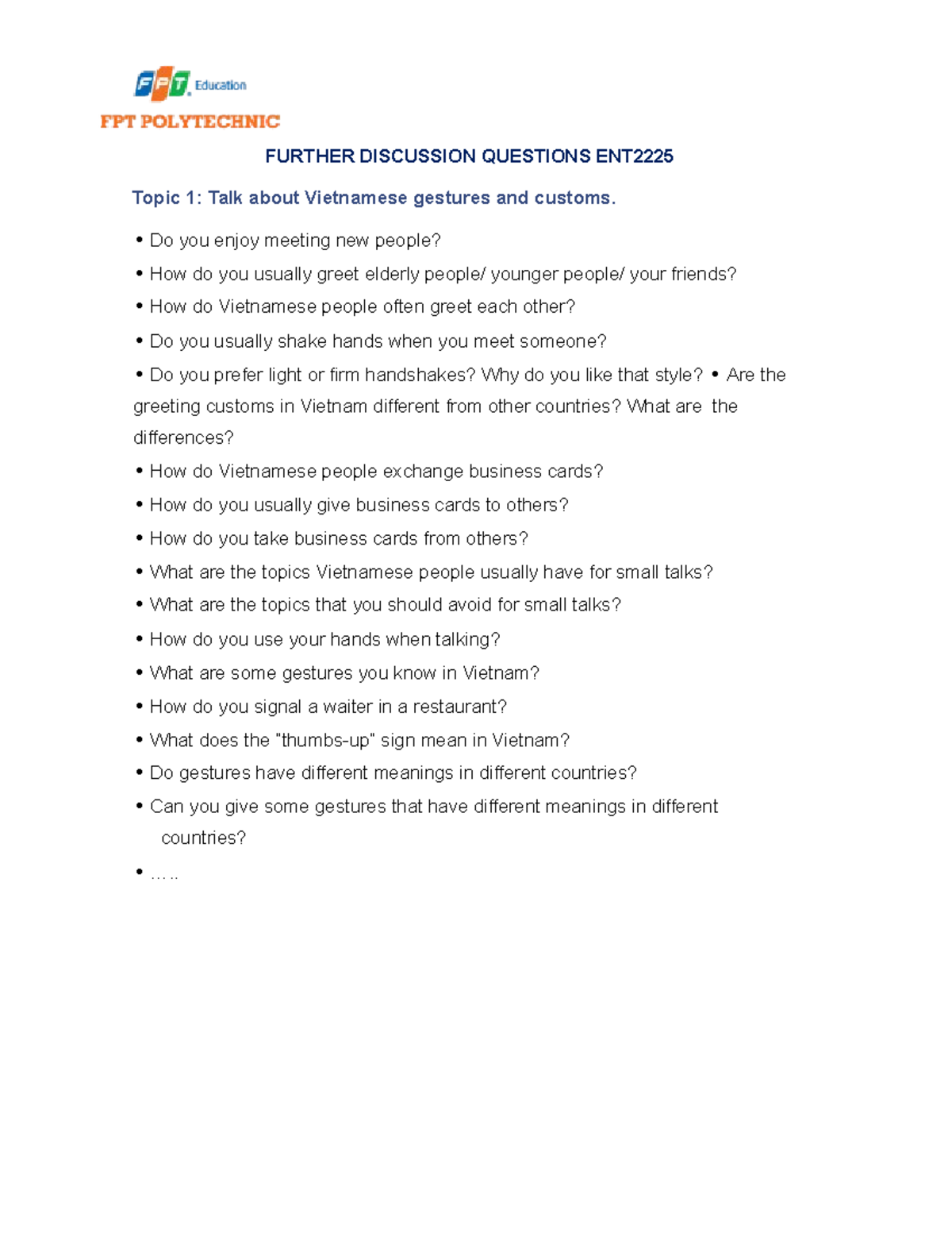 ENT2225- Further- Discussion- Questions- Updated - FURTHER DISCUSSION ...