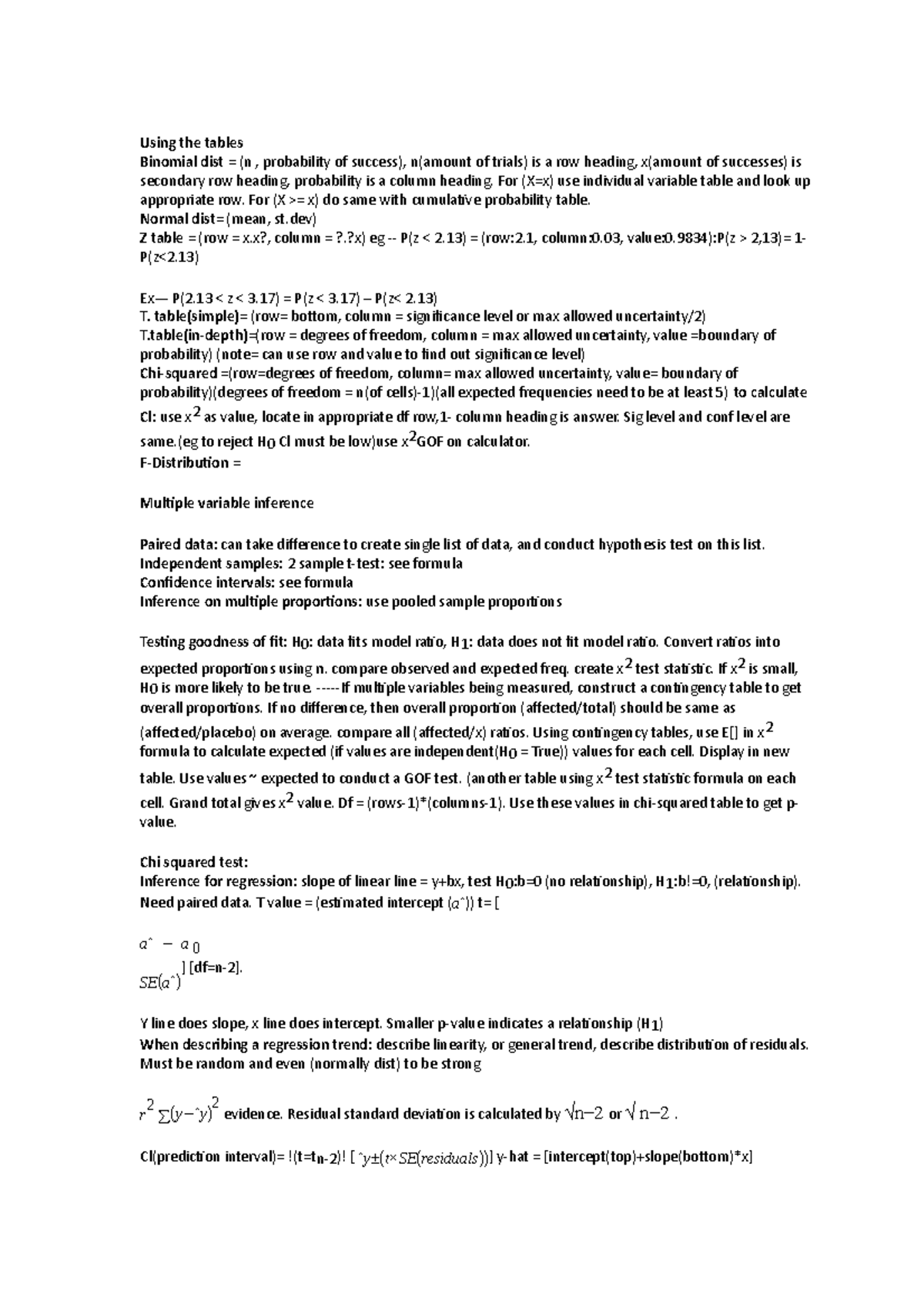 MAS183 - Exam Notes - Using the tables Binomial dist = (n , probability ...