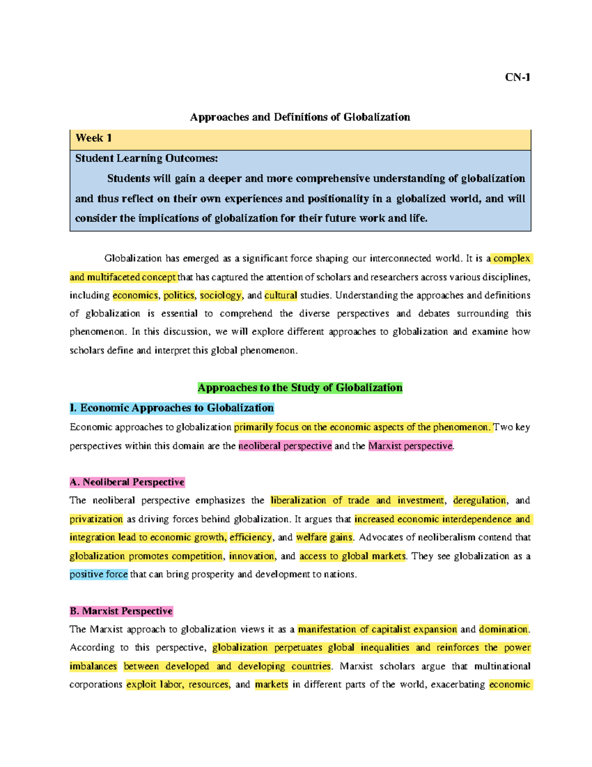 CN-1 Definitions-and-Approaches-to-the-Study-of-Globalization - CN- 1 ...