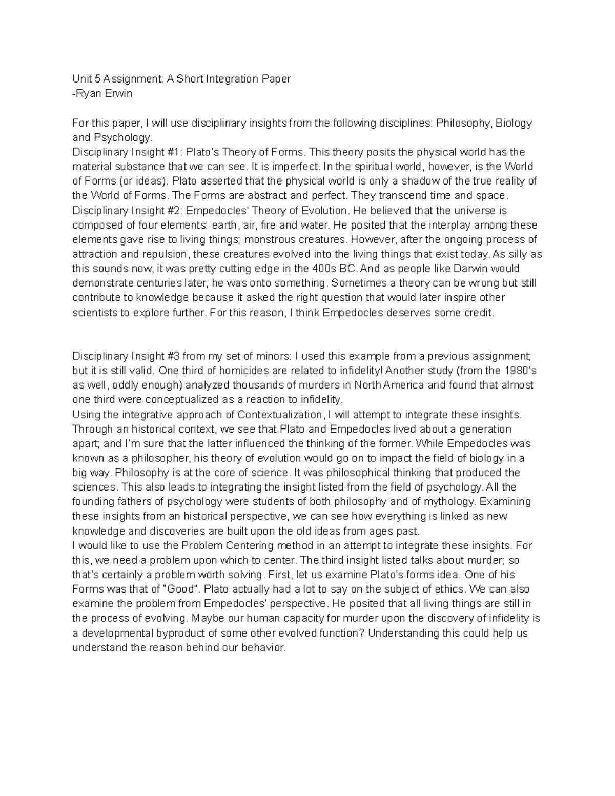 Unit 5 Assignment- A Short Integration Paper - Disciplinary Insight #1 ...