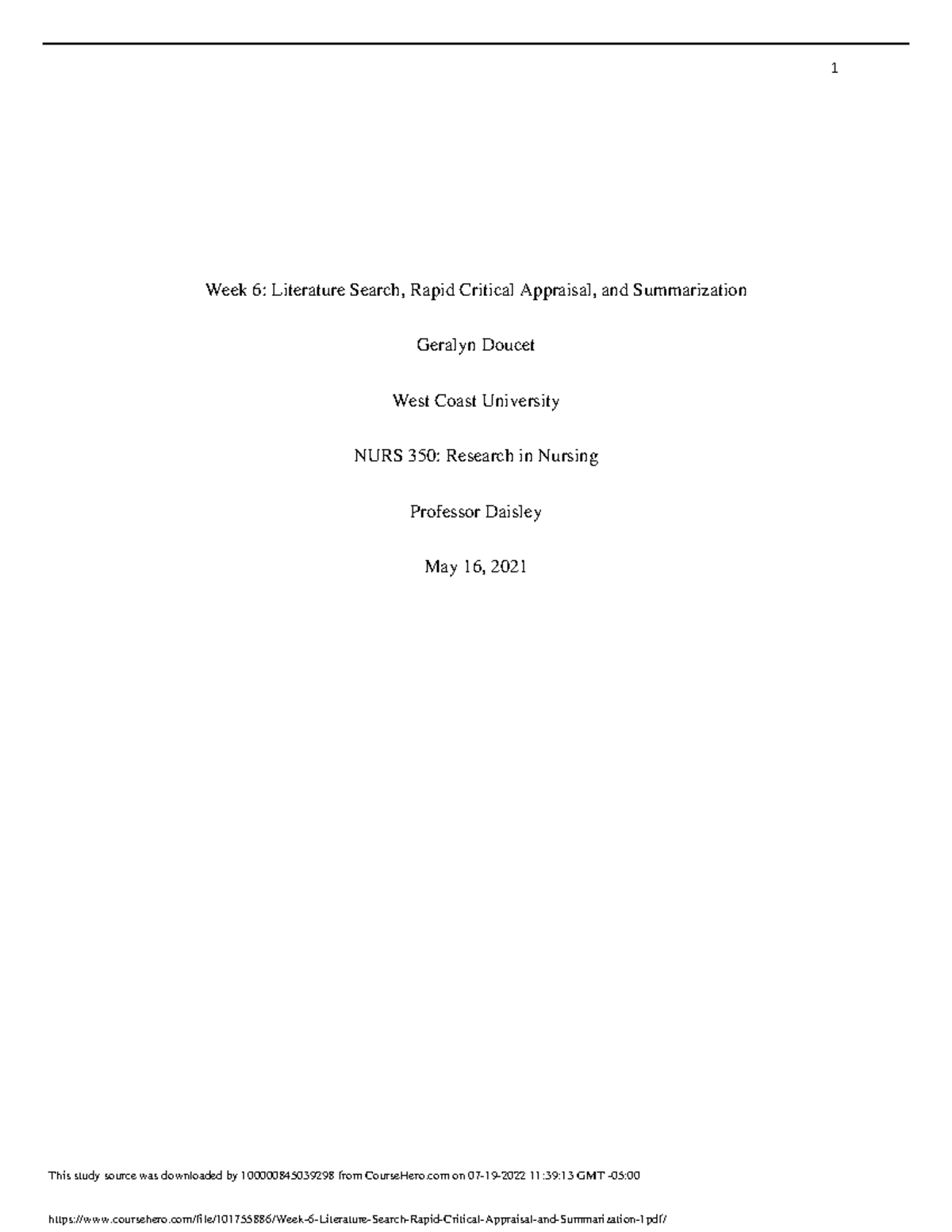 Week 6 Literature Search Rapid Critical Appraisal And Summarization 1 Week 6 Literature week-6-literature-search-rapid-critical-appraisal-and-summarization-1-week-6-literature