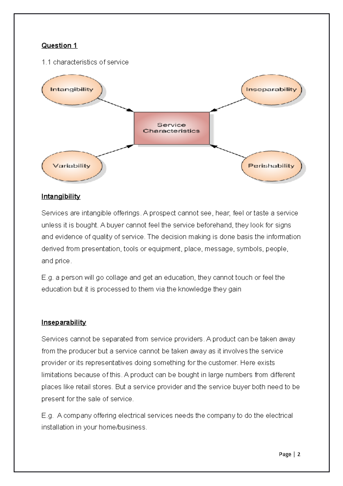 Question 1 - notes - Question 1 1 characteristics of service ...