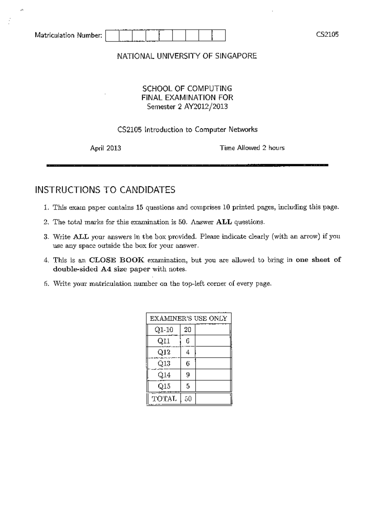 1213SEM2-CS2105 Practice Paper - CS2105 - Studocu