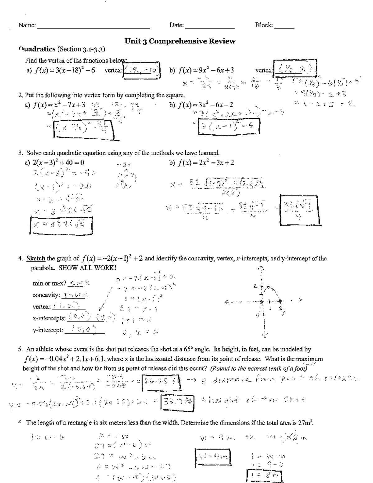 Unit 3 Comprehensive Review KEY - Studocu