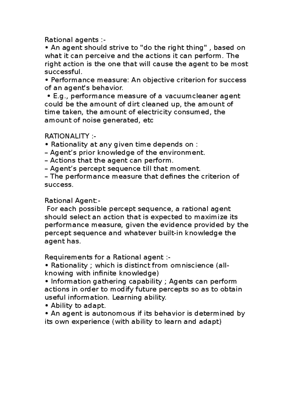 Ai1 - all important concepts of rational agents and rationality and its ...