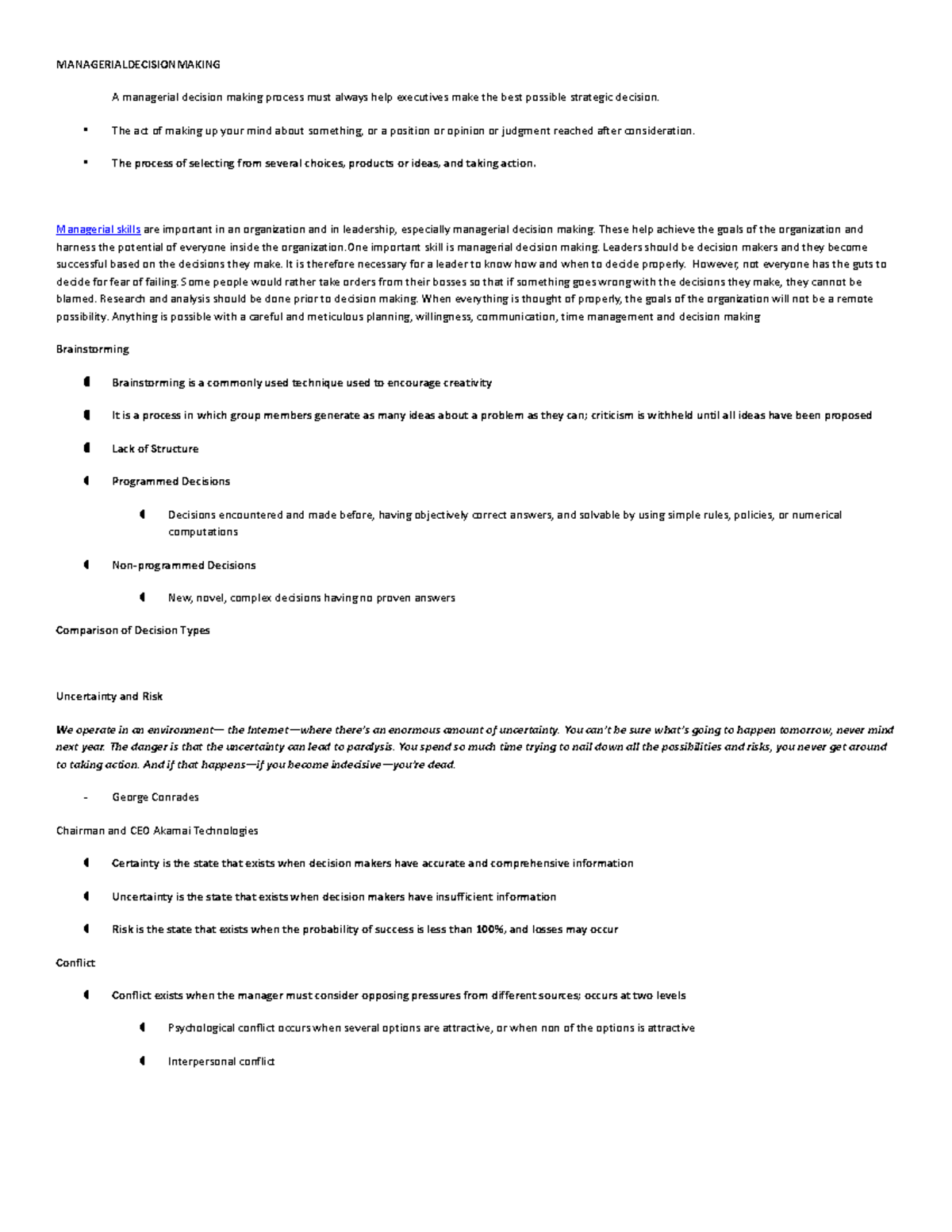 Managerial Decision Making - MANAGERIALDECISIONMAKING A managerial ...