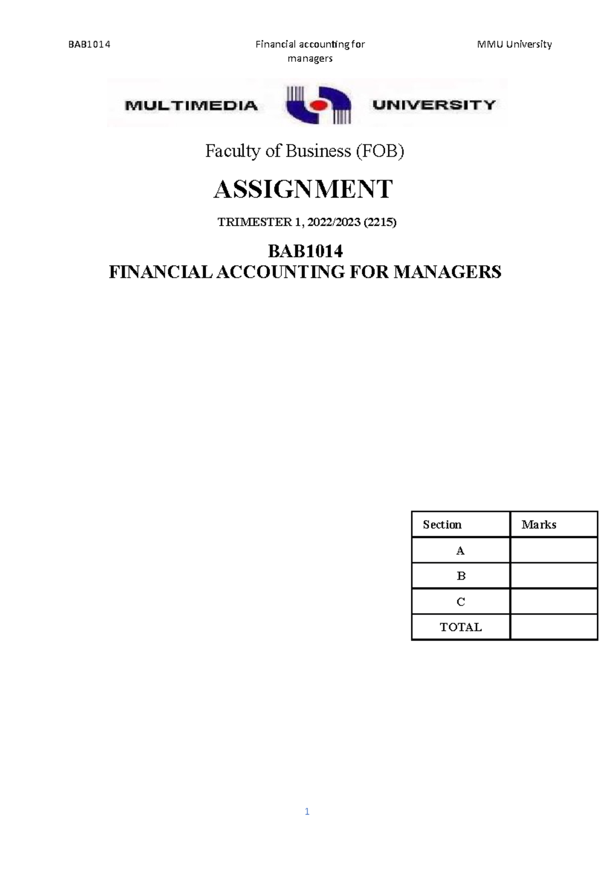 BAB1014 Financial Accounting Assignment - BAB1014 Financial accounting ...