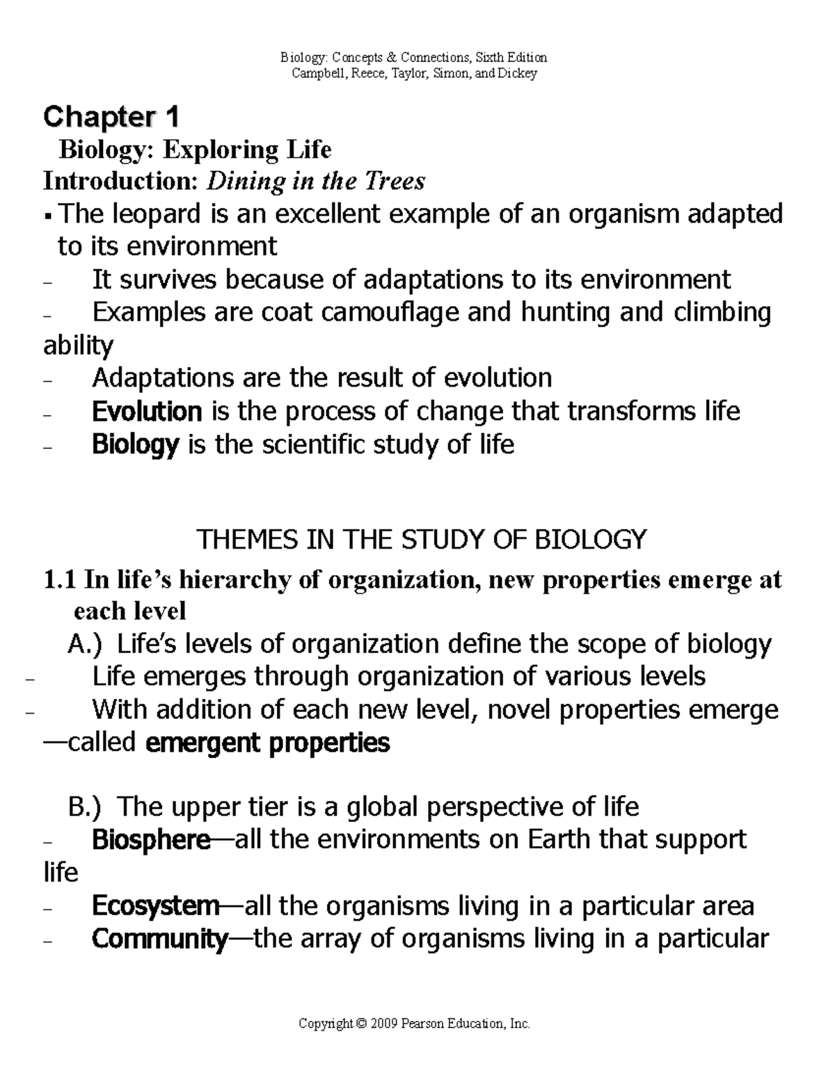 Ch chapter outline notes - Campbell, Reece, Taylor, Simon, and Dickey ...