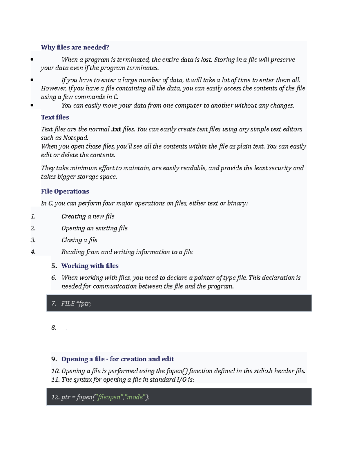 Files In C Why Files Are Needed When A Program Is Terminated The Entire Data Is Lost