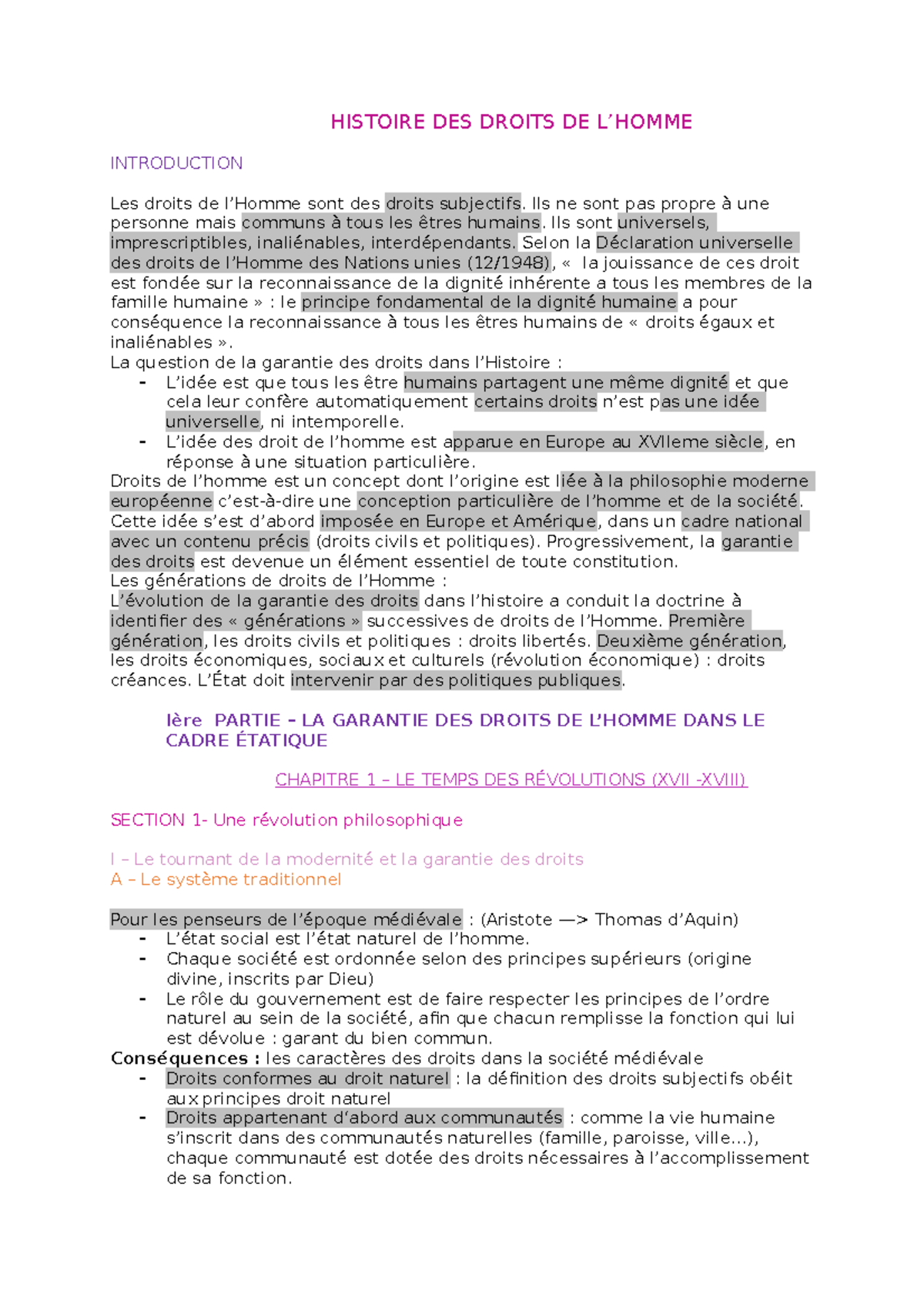 Histoire DES Droits DE L’ Homme - HISTOIRE DES DROITS DE L’HOMME ...