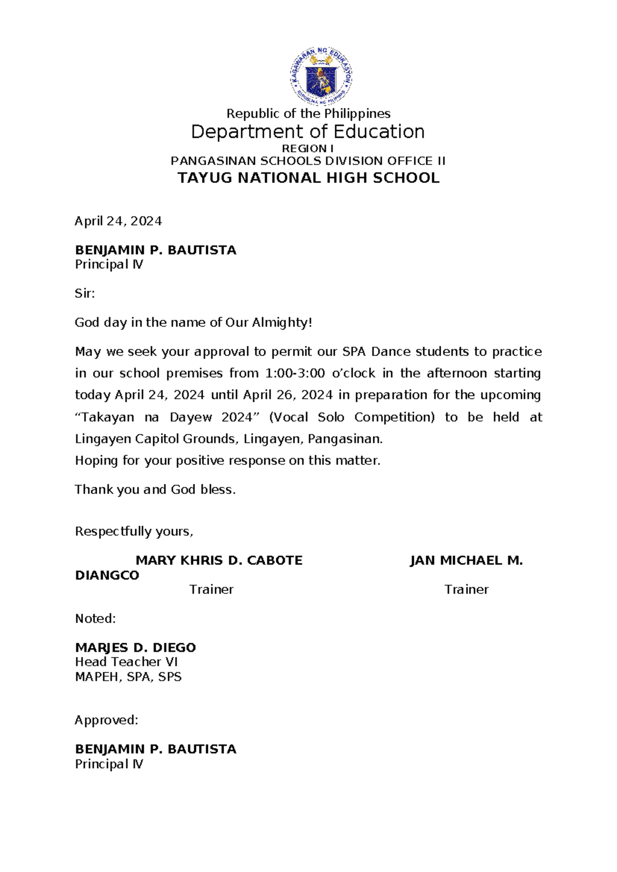 Excuse-letter - letter - Republic of the Philippines Department of ...