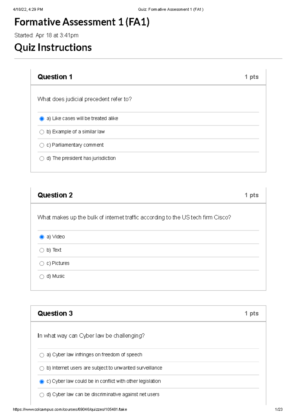 Quiz Formative Assessment 1 FA1 - Formative Assessment 1 (FA1) Started ...