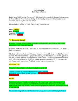 ILA I Mod 5 Torts Sample Answer - ILA I Module 5 Torts Sample Answer ...