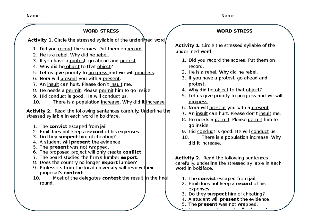 WORD Stress - Correct pronunciation for clarity and effective ...