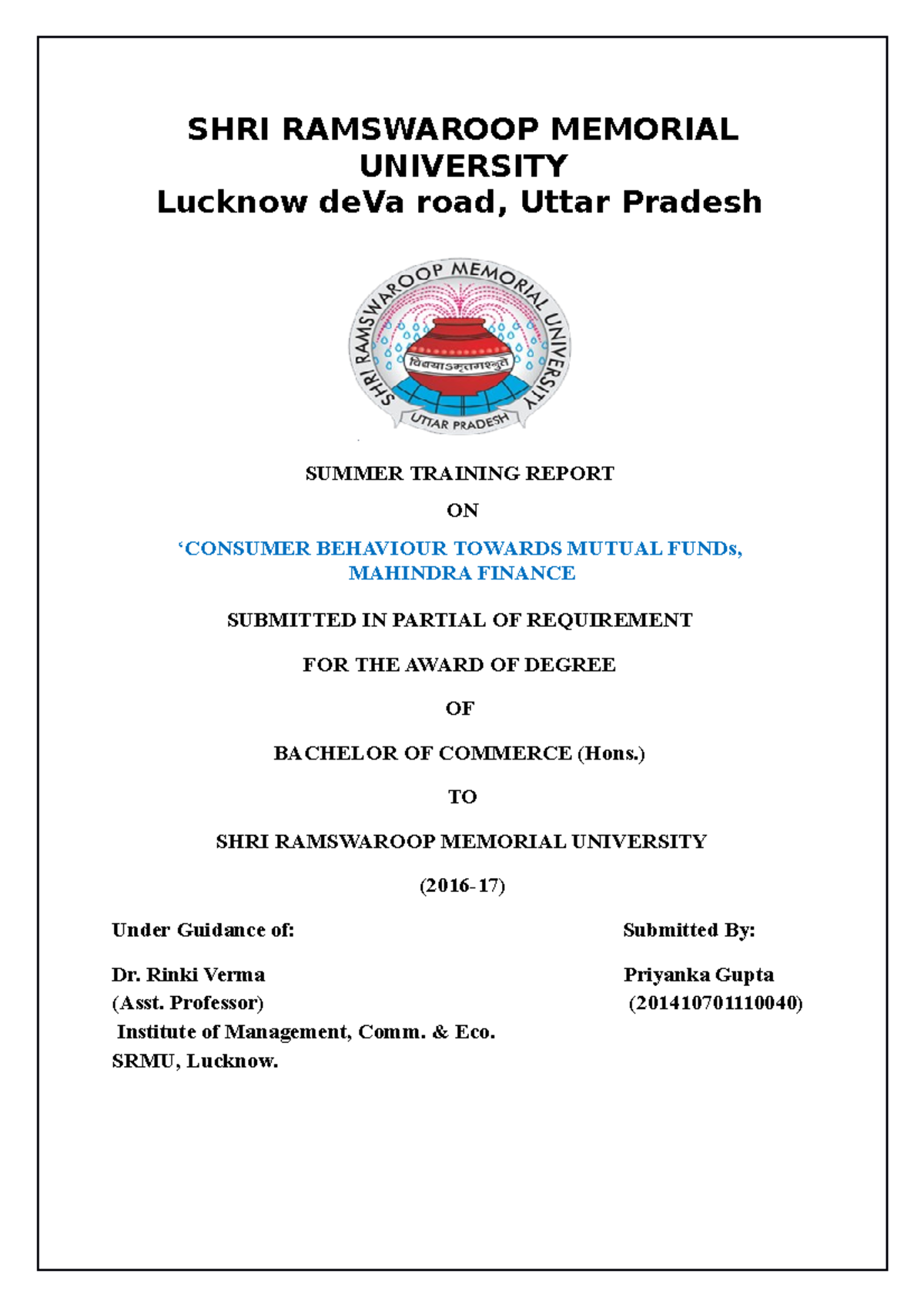 NEW Report SHRI RAMSWAROOP MEMORIAL UNIVERSITY Lucknow DeVa Road new-report-shri-ramswaroop-memorial-university-lucknow-deva-road