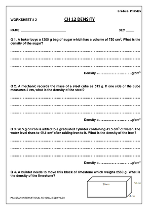 CH 12 Density MS2 - Grade 6- PHYSICS MARKING SCHEME WS# 2 CH 12 DENSITY ...