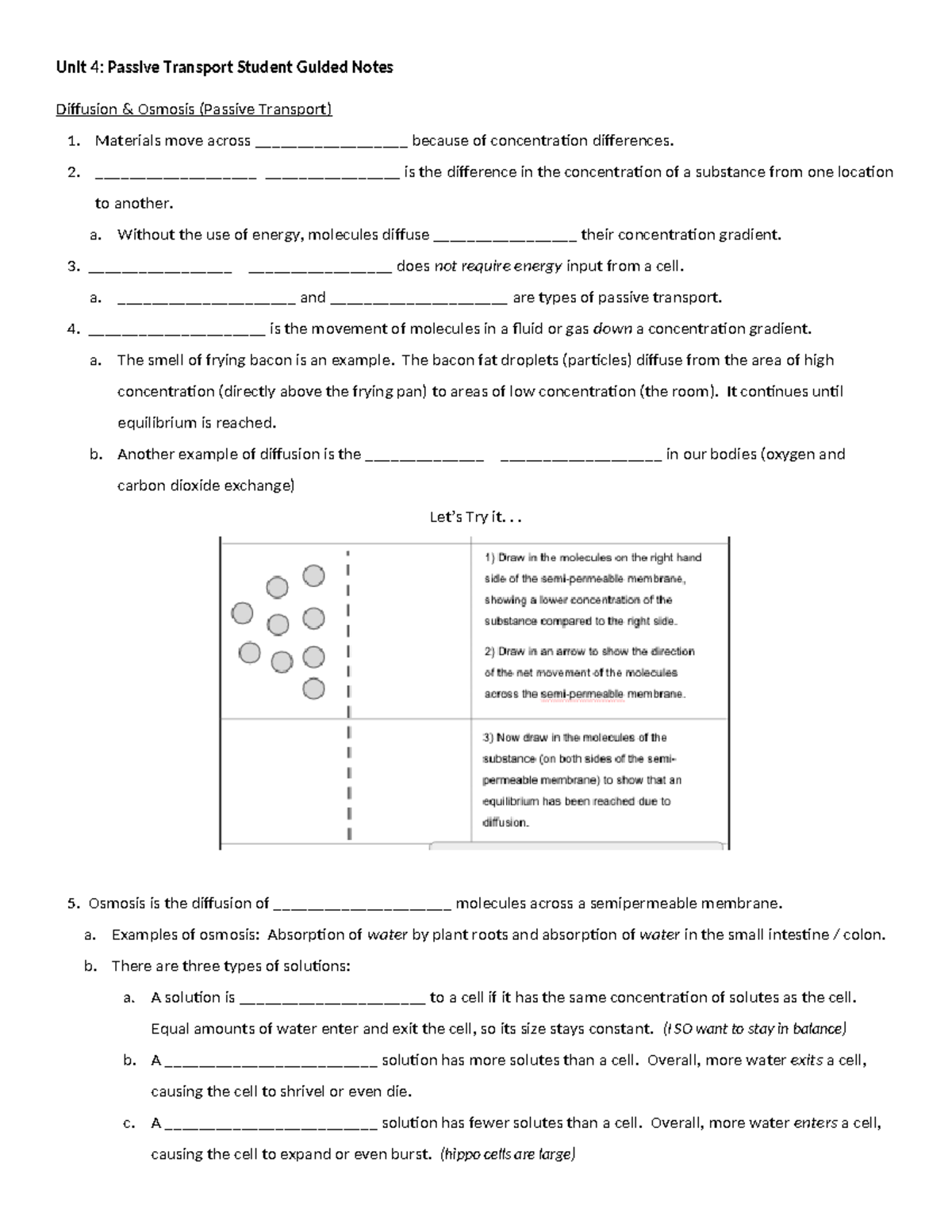Unit 4: Passive Transport guided notes - Unit 4: Passive Transport ...