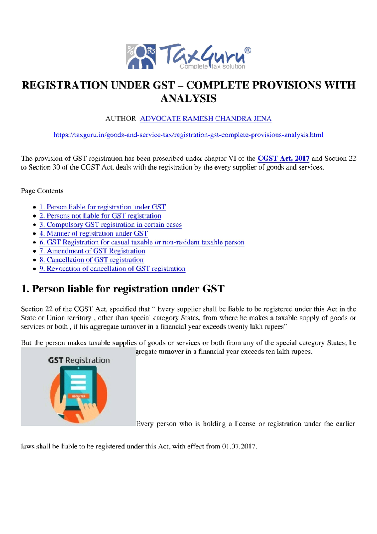 Registration under GST - Law of Taxation - Studocu