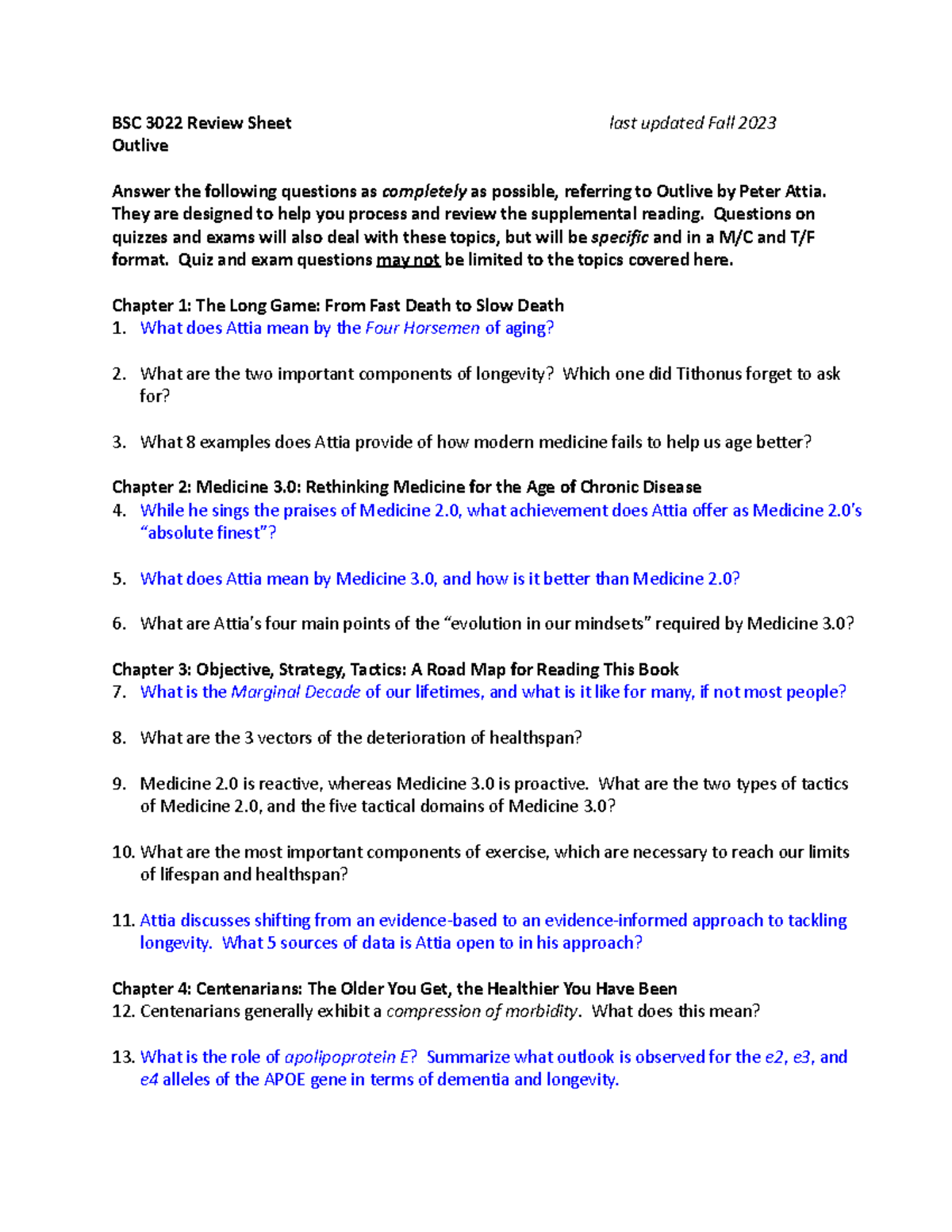 BSC 3022 Review Sheet - Outlive - BSC 3022 Review Sheet last updated ...