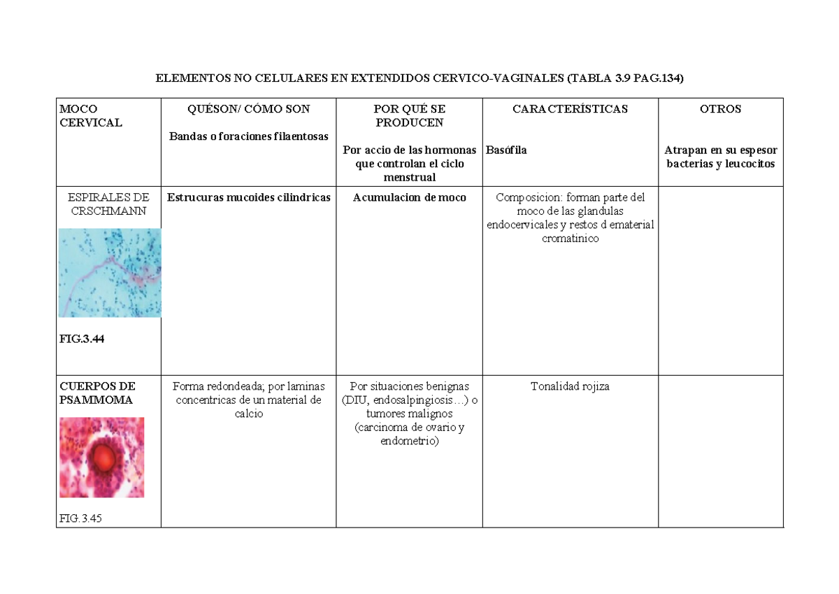 Tabla resumen T3 - ELEMENTOS NO CELULARES EN EXTENDIDOS CERVICO ...