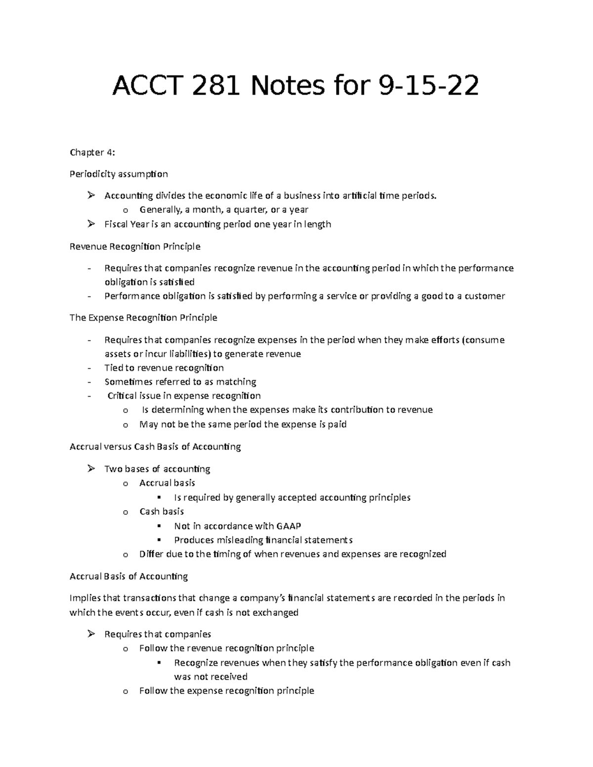 ACCT 281 Notes for 9-15-22 - ACCT 281 Notes for 9-15- Chapter 4 ...