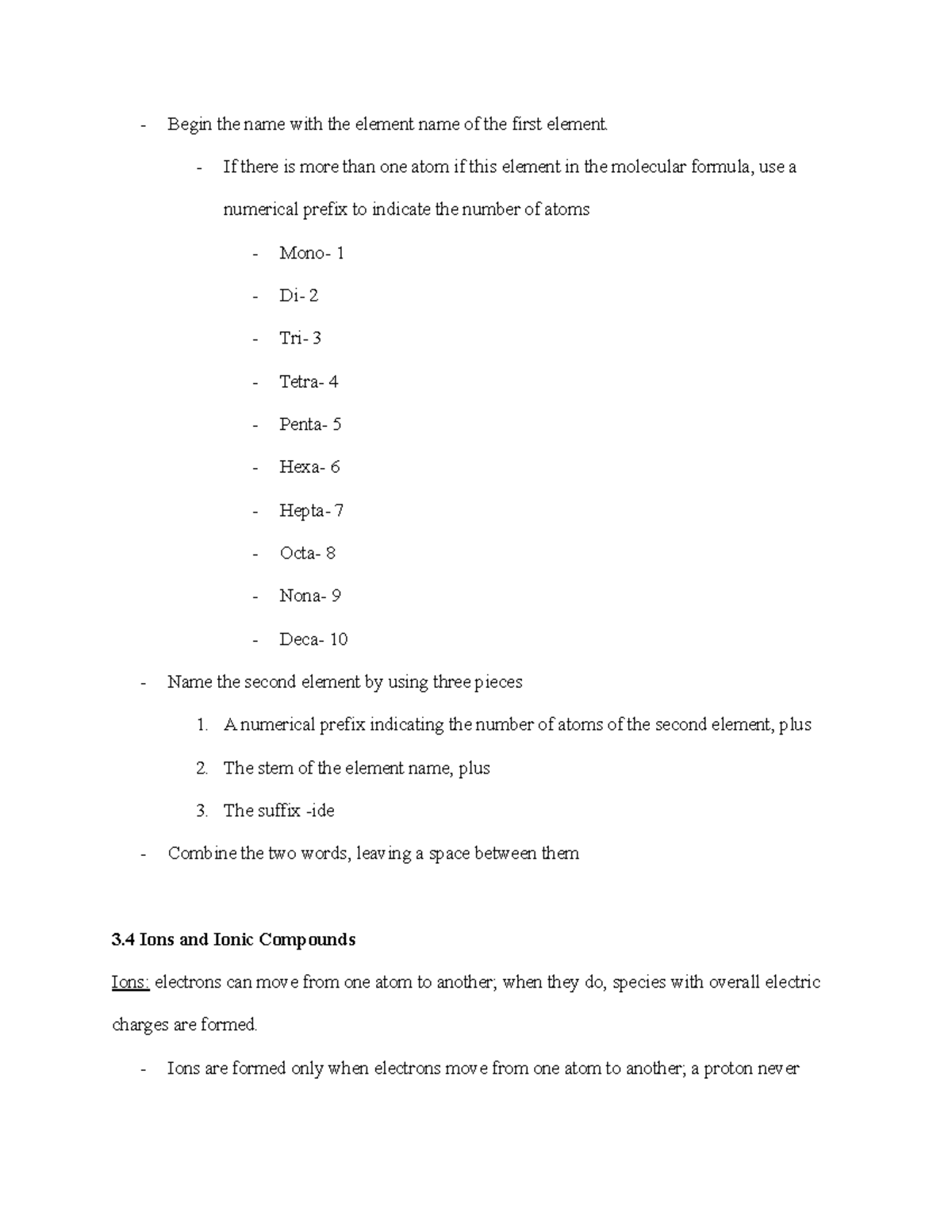 CHEM 110 Introductory to Chemistry Chapter 3 Atoms, Molecules, and Ions ...