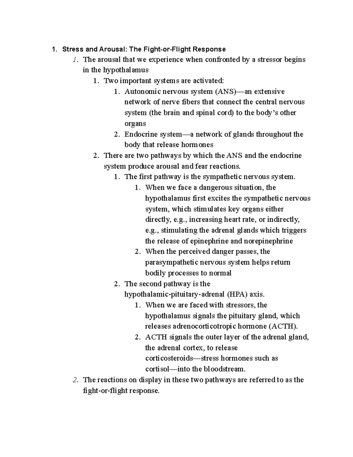 Chapter 5 study guide exam 2 pt6 - 1. Stress and Arousal: The Fight-or ...