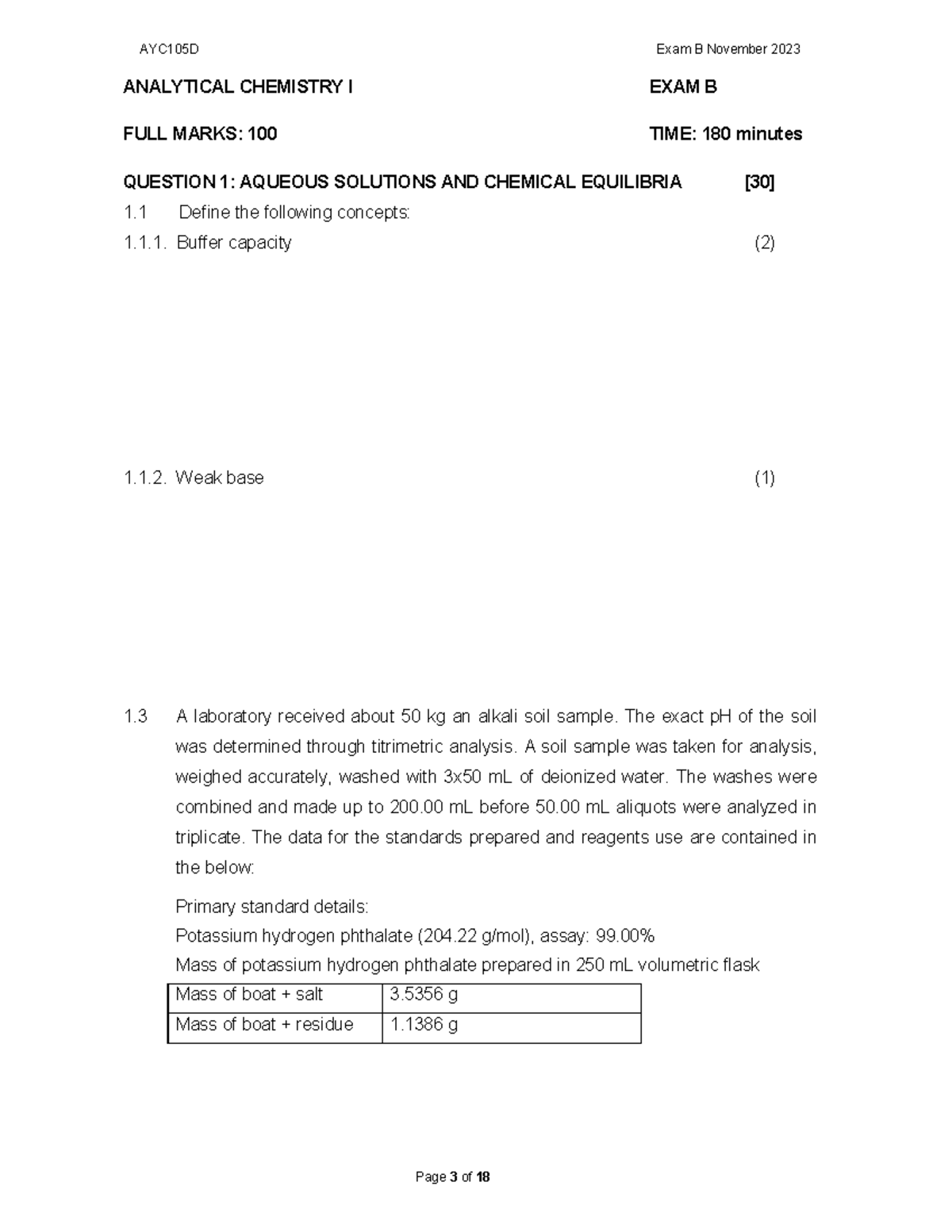 Exam Paper 2023 - typical exam question - ANALYTICAL CHEMISTRY I EXAM B ...