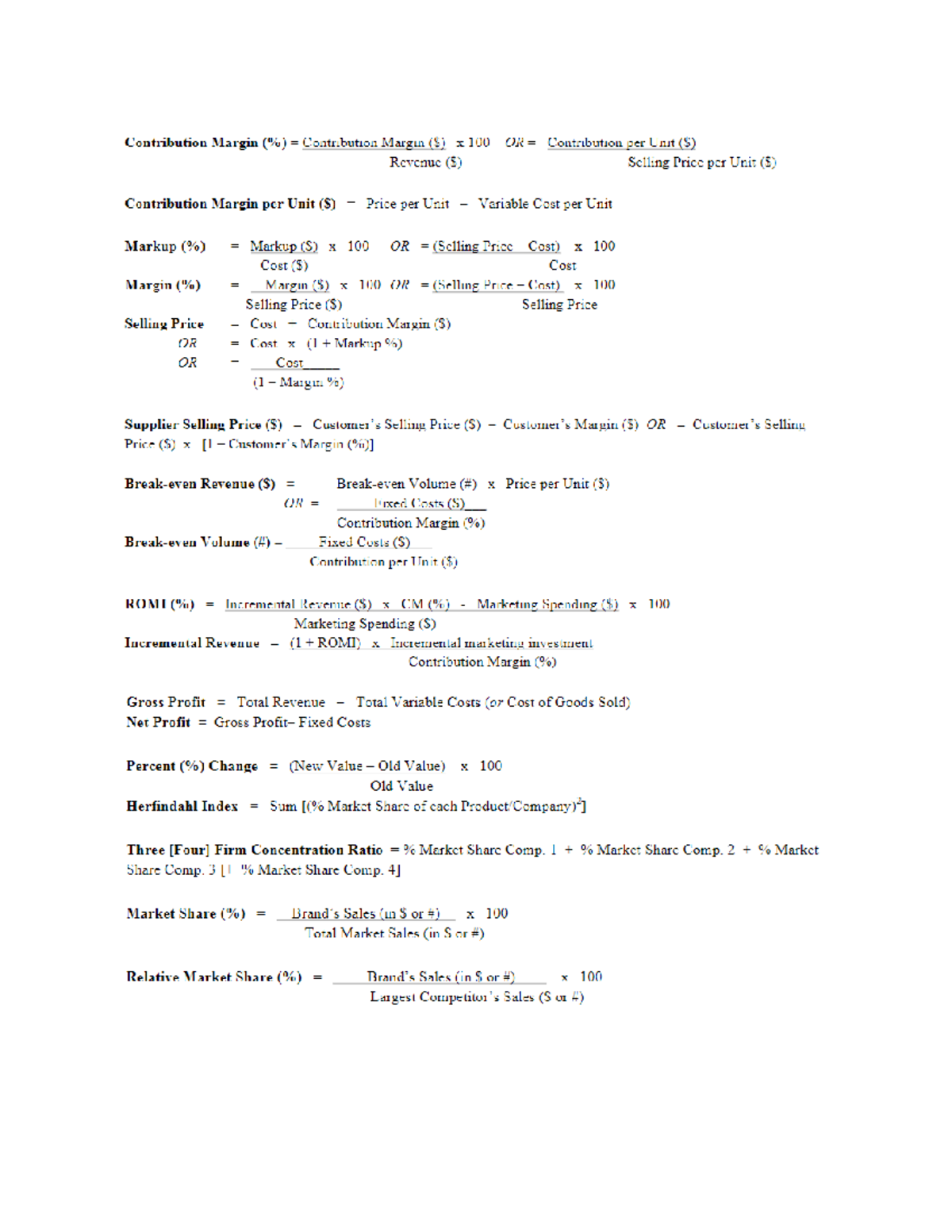 Mkt Metrics - metric formulas - MKT 300 - Studocu