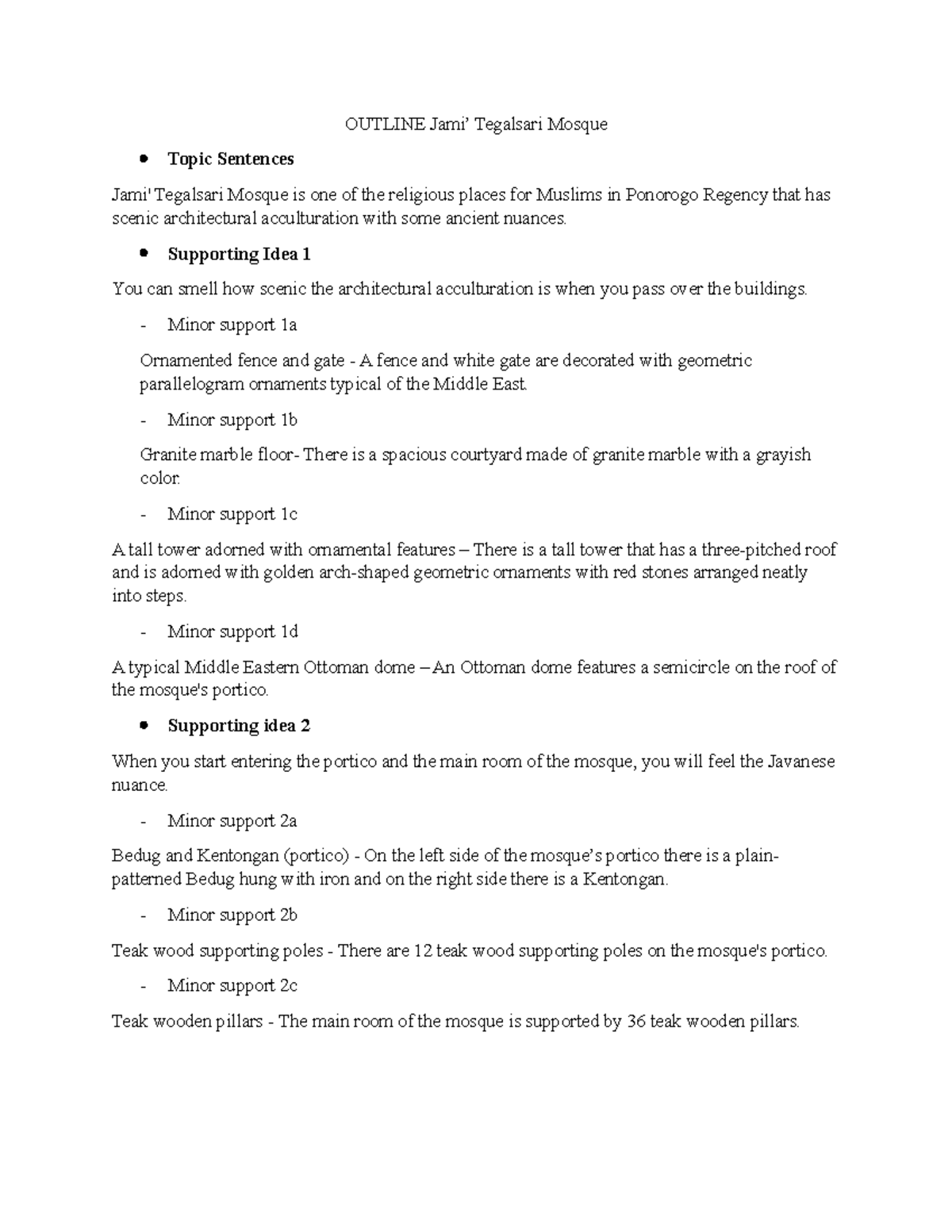 Outline Jami - OUTLINING jAMI" - OUTLINE Jami’ Tegalsari Mosque Topic ...