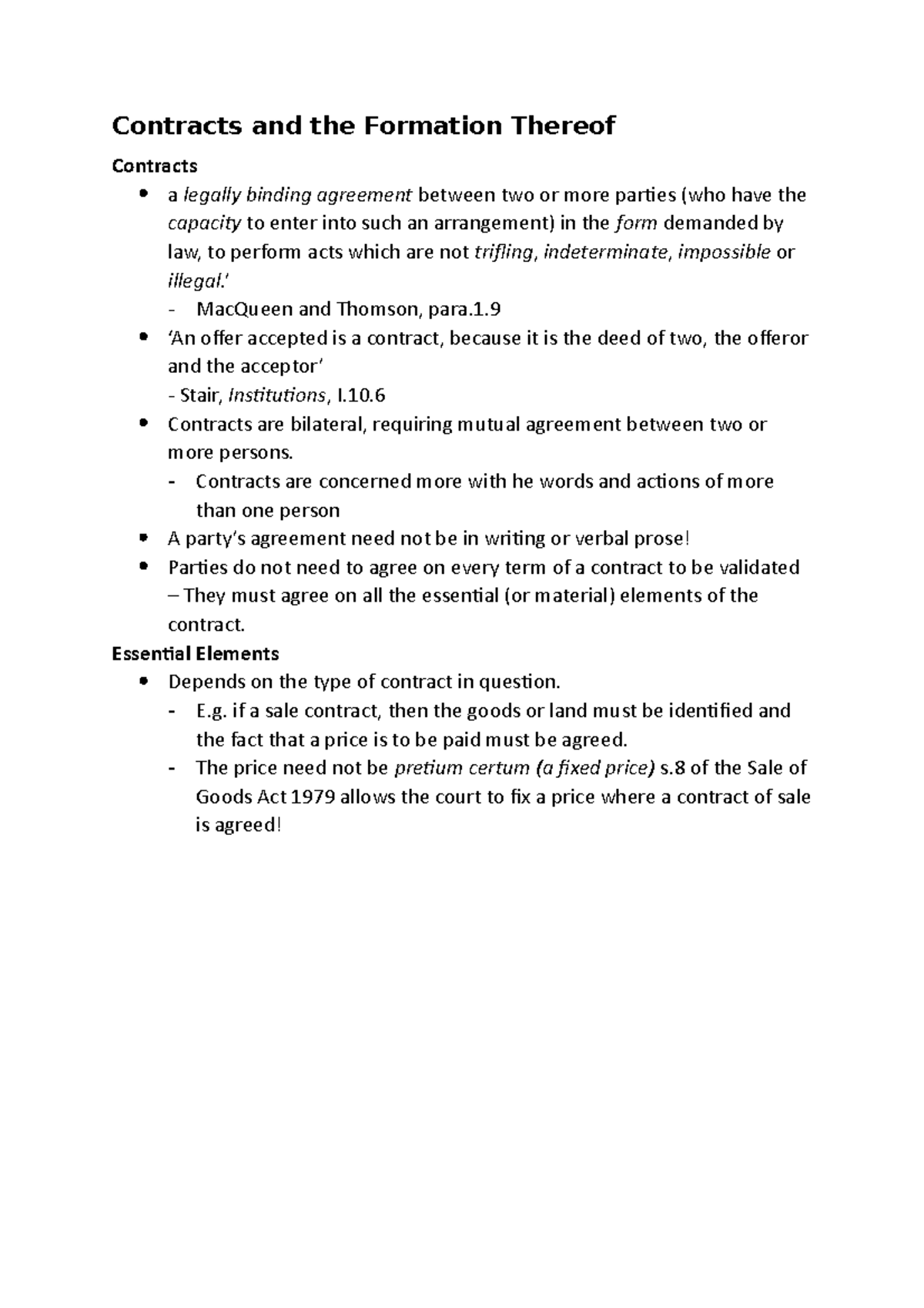 Contracts and the Formation Thereof - Contracts and the Formation Thereof Contracts a legally ...