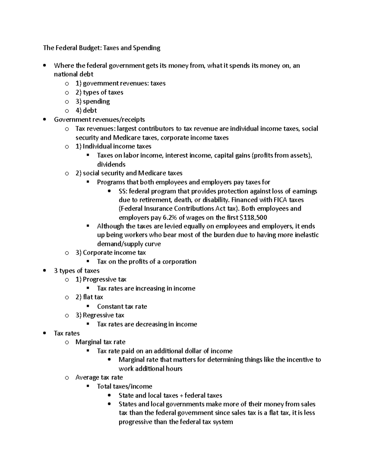Econ Lecture Notes Ch 17 - The Federal Budget: Taxes and Spending Where ...