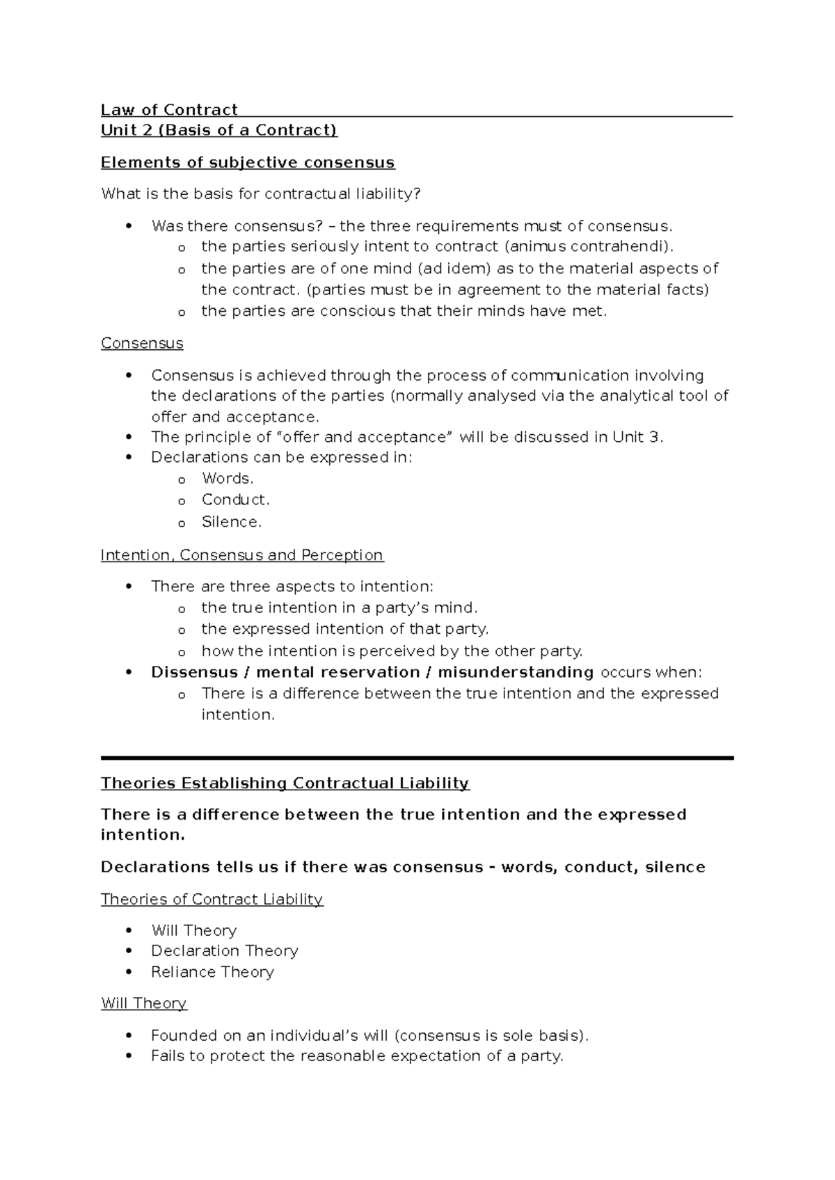 Law of Contract Study Unit 2 - Law of Contract Unit 2 (Basis of a ...