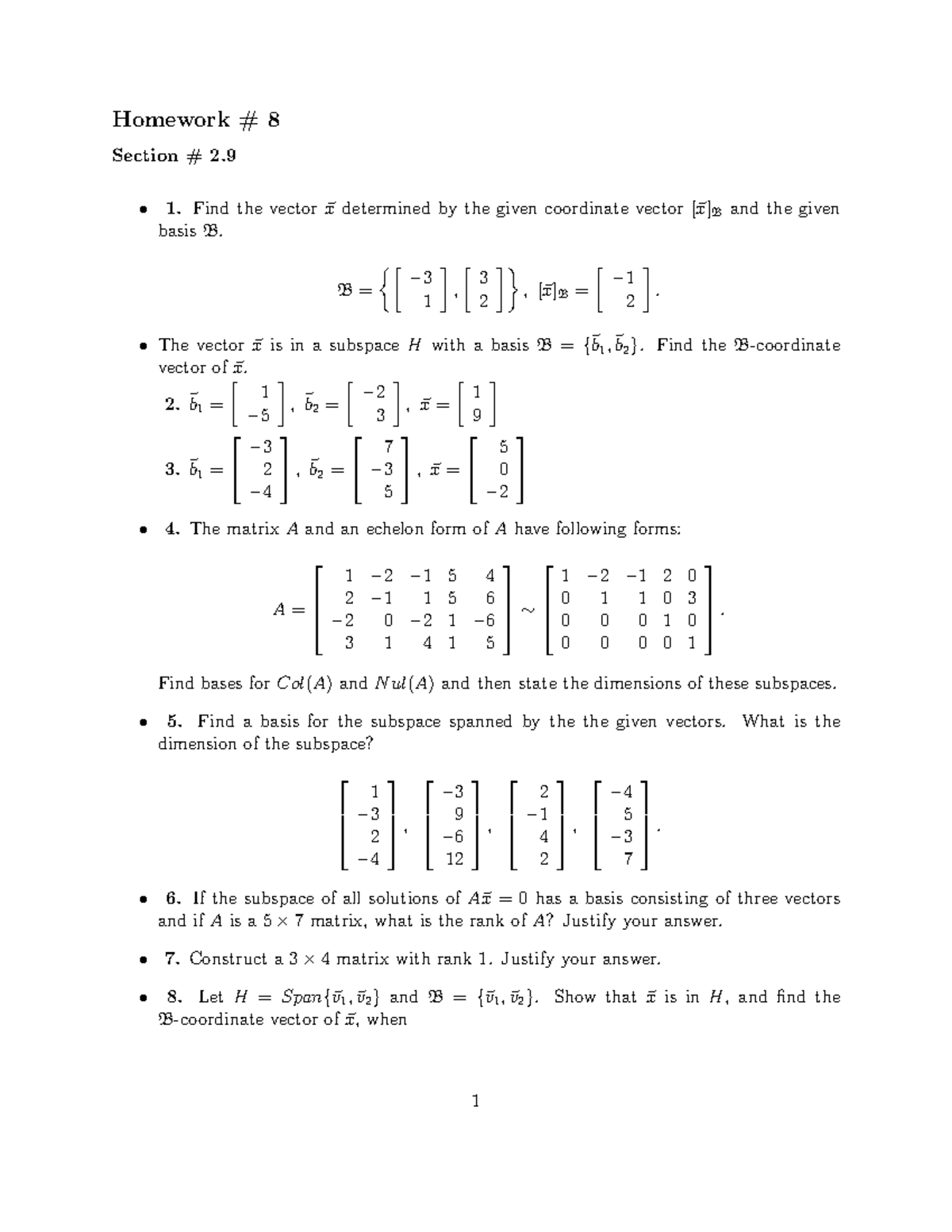 HW8 - Homework assignment 8 - Homework 8 Section 2 1. Find the vector ...