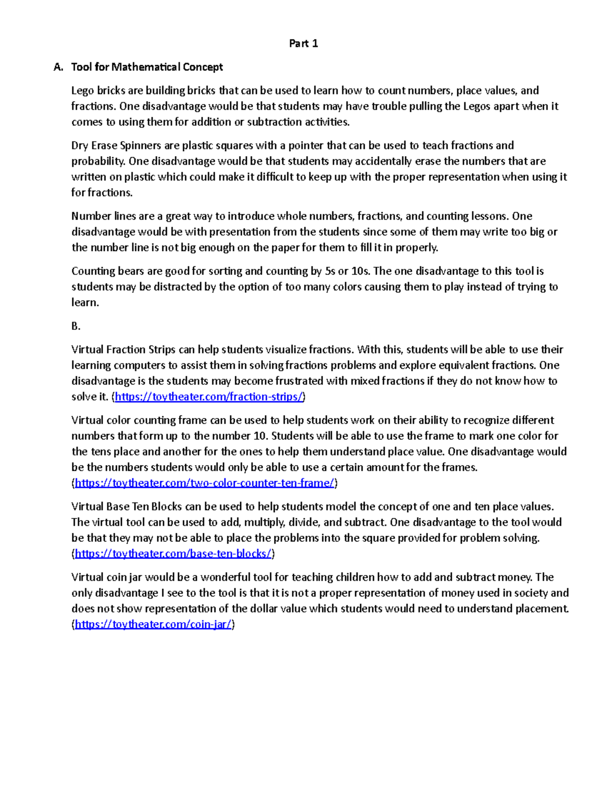 C109 - PA task. Lesson plan included. No revision needed - Part 1 A. Tool for Mathematical ...