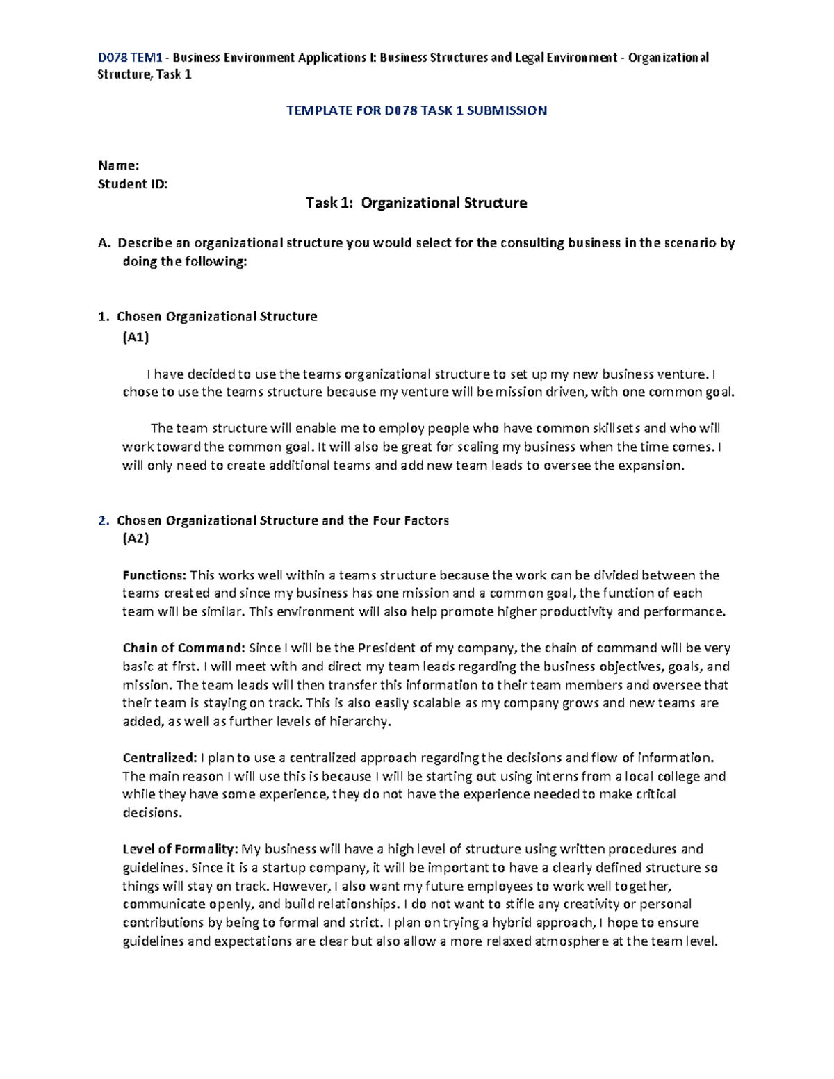 D078 Task 1 - PASSED - D078 TEM1 - Business Environment Applications I ...