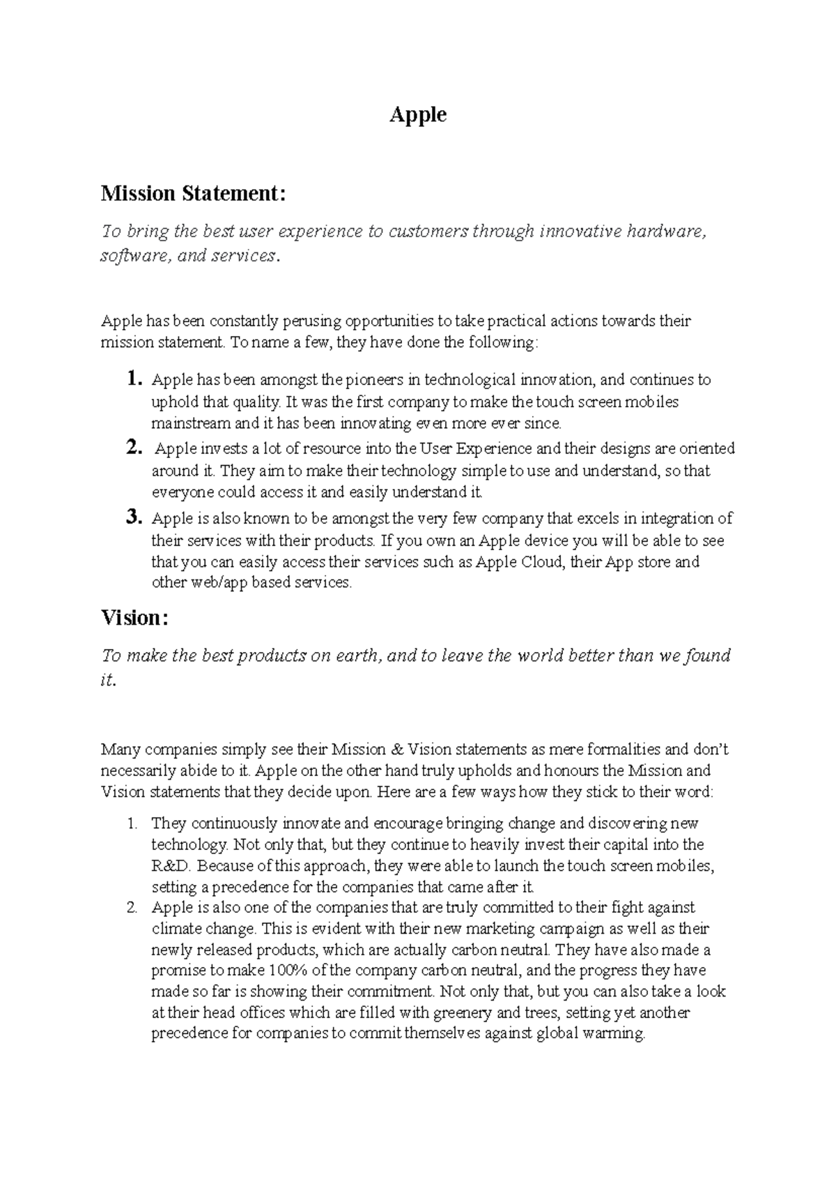 Apple - Apple Mission Statement: To bring the best user experience to ...