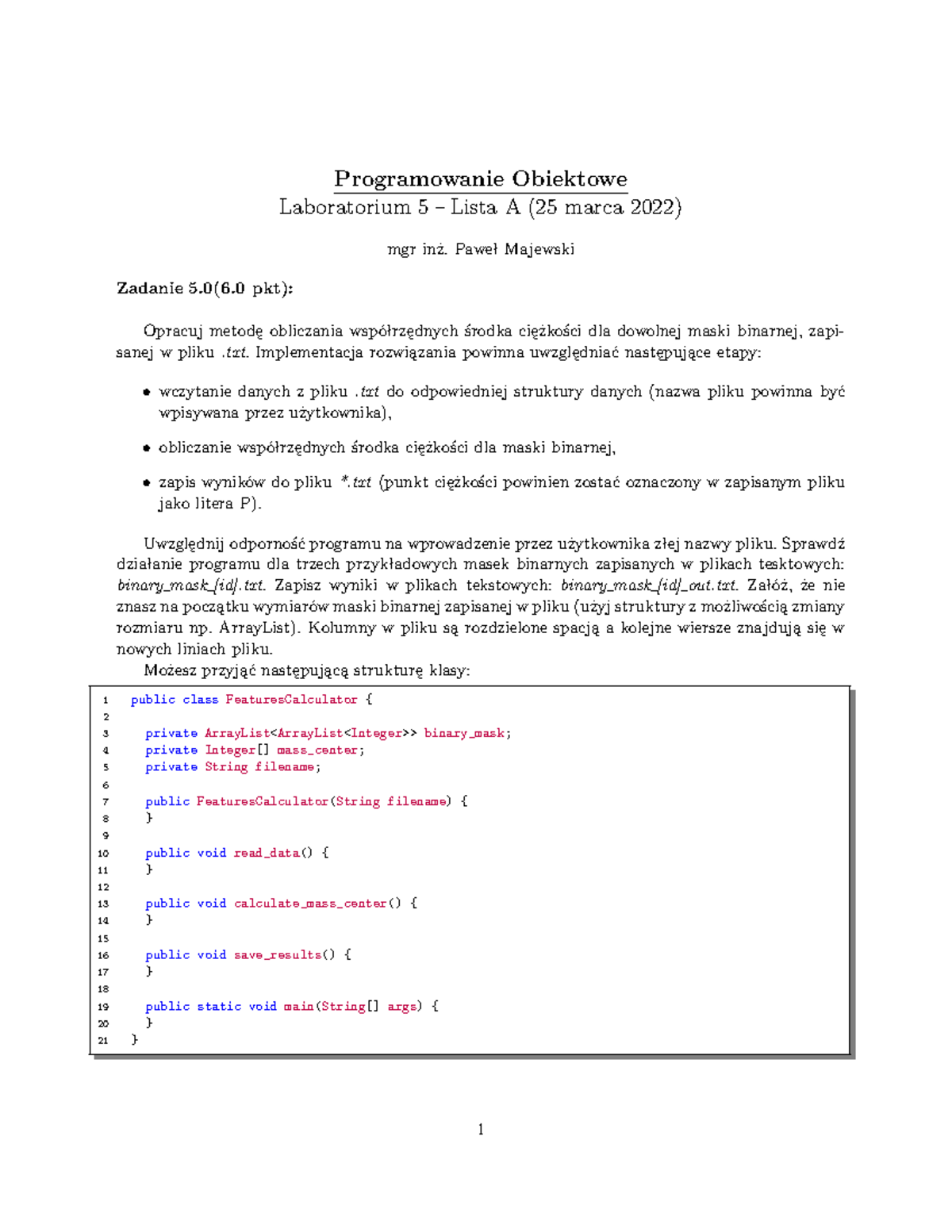 Lab5-Lista_zadania - Programowanie Obiektowe Laboratorium 5 – Lista A ...