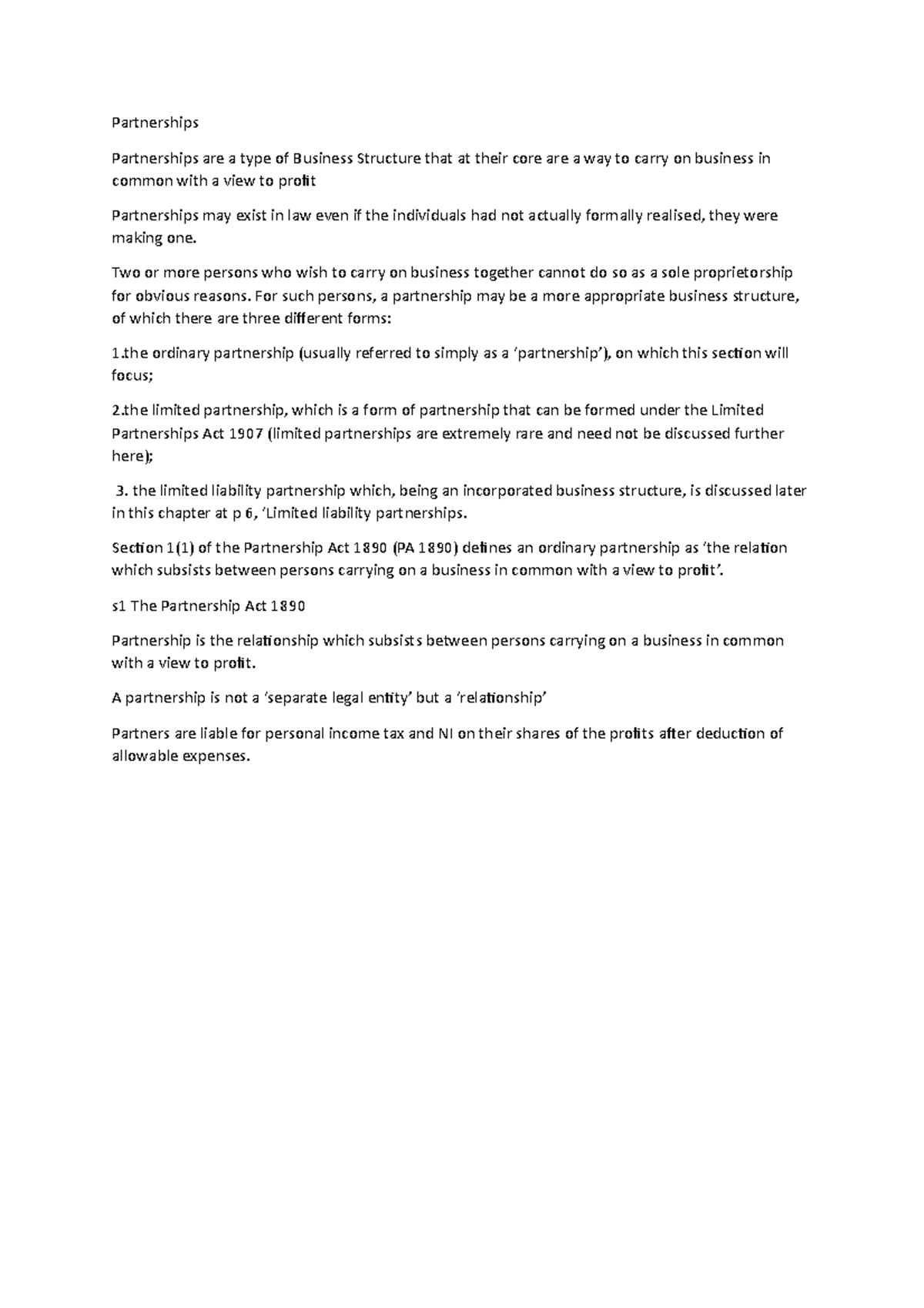 Partnerships - Notes for Partnership business commercial company ...