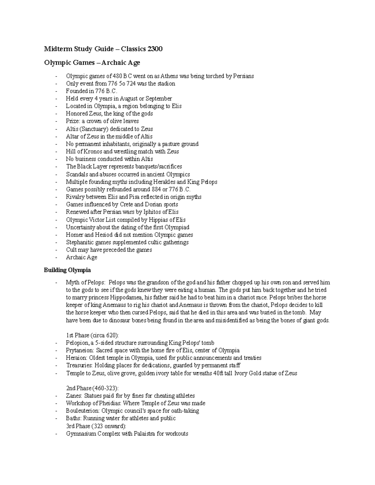 Midterm Notes - Midterm Study Guide – Classics 2300 Olympic Games ...