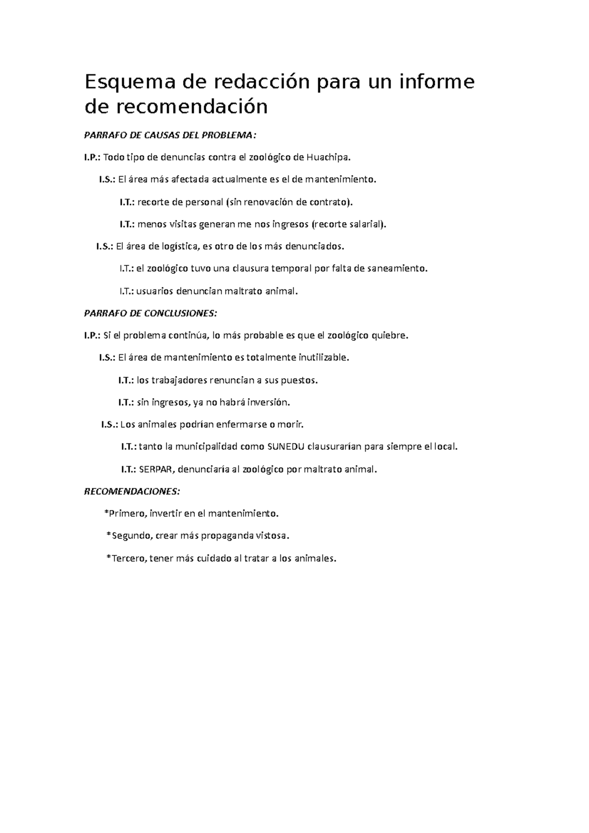 Esquema de redacción para un informe de recomendación - Esquema de ...