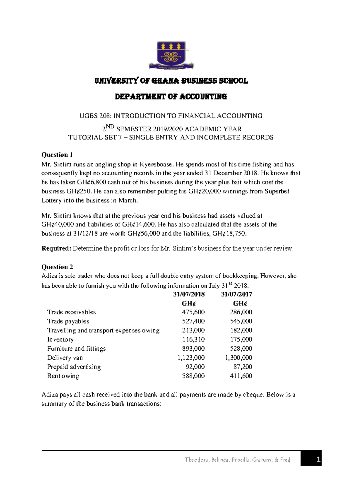 Tutorial and Worksheet Questions and Solutions - UNIVERSITY OF GHANA ...