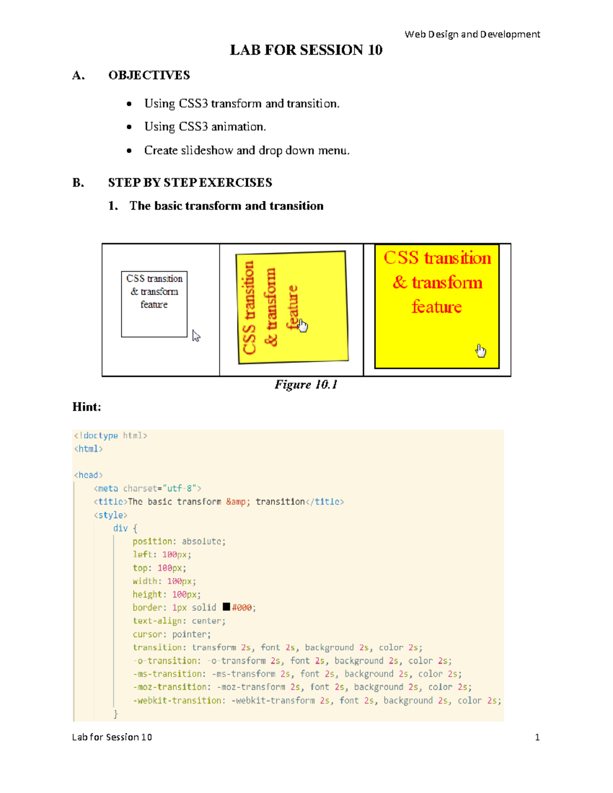 LAB FOR Session 10 - LAB FOR SESSION 10 A. OBJECTIVES Using CSS3 ...